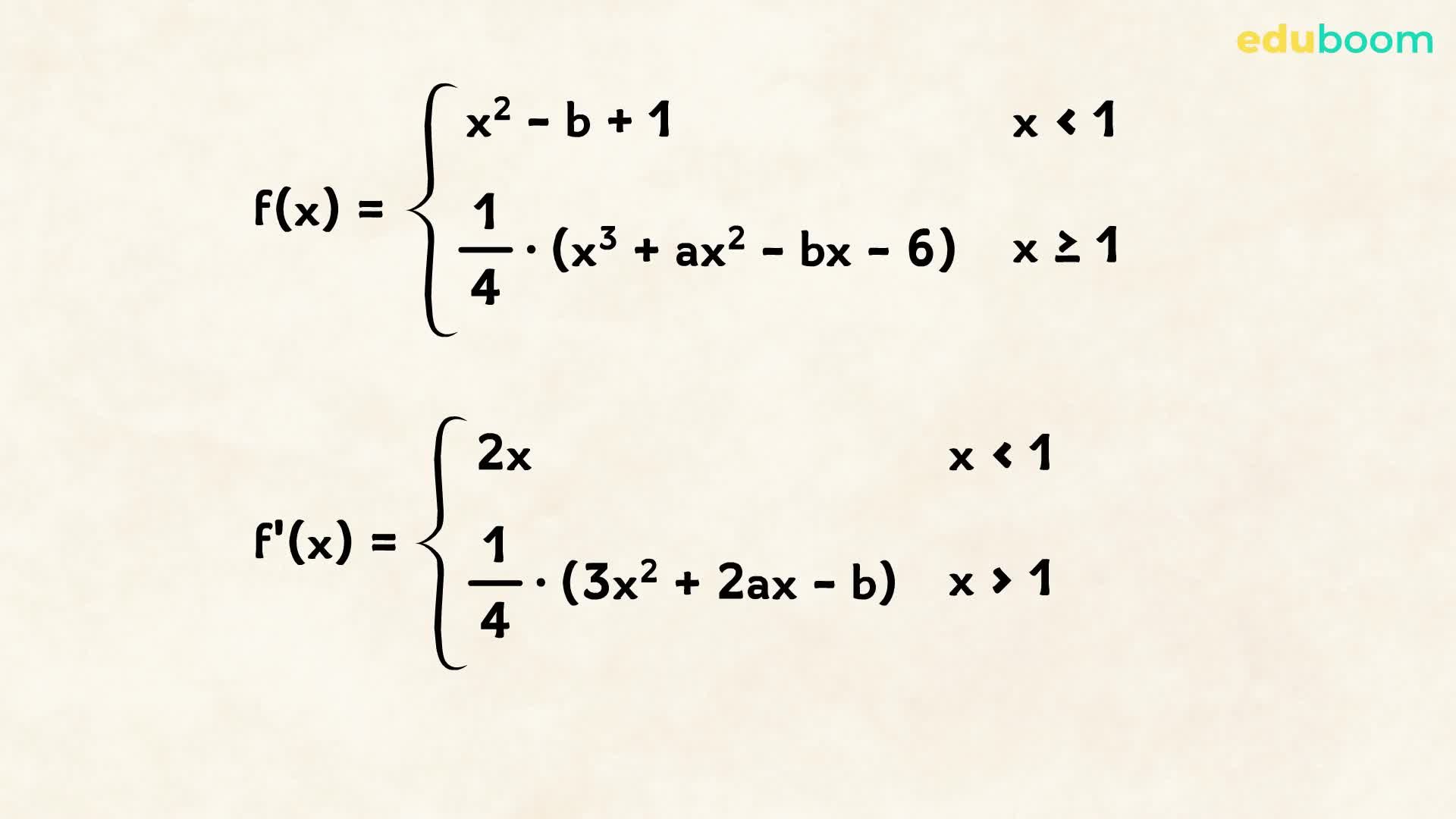 Hallar los parámetros de una función para que sea continua y derivable ...